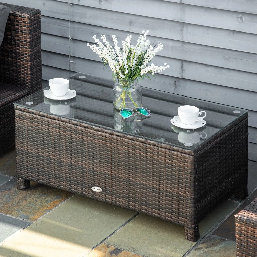 Outsunny Zahradní Boční Stolek Kávový Stolek Patio Poly Rattan Hnědý 85 x 50 x 39 cm