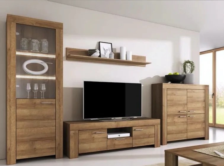 Obývací sestava SKY 2 LED, 4 dílů, dub riviera