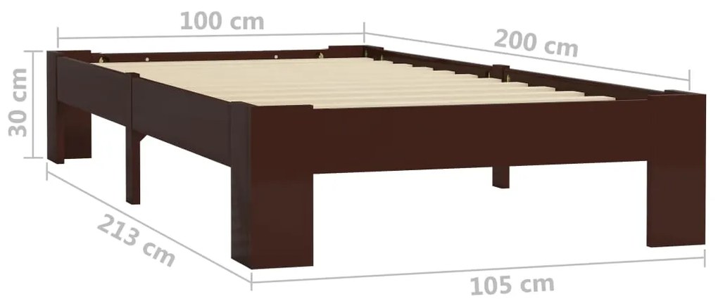 vidaXL Marketos Rám postele tmavě hnědý masivní borovice 100 x 200 cm