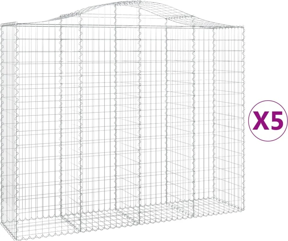 Klenuté gabionové koše 5 ks 200x50x160/180cm pozinkované železo 3145706