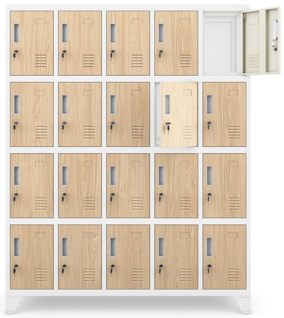 Skříň s 20 uzamykatelnými boxy, bílá/dub sonoma, 1360x1720x450 mm: ROBERT Eco Design