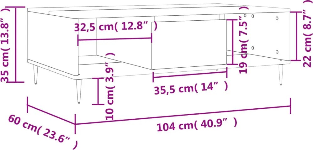 vidaXL Konferenční stolek 104 x 60 x 35 cm kompozitní dřevo [827078] Barva: Bílá