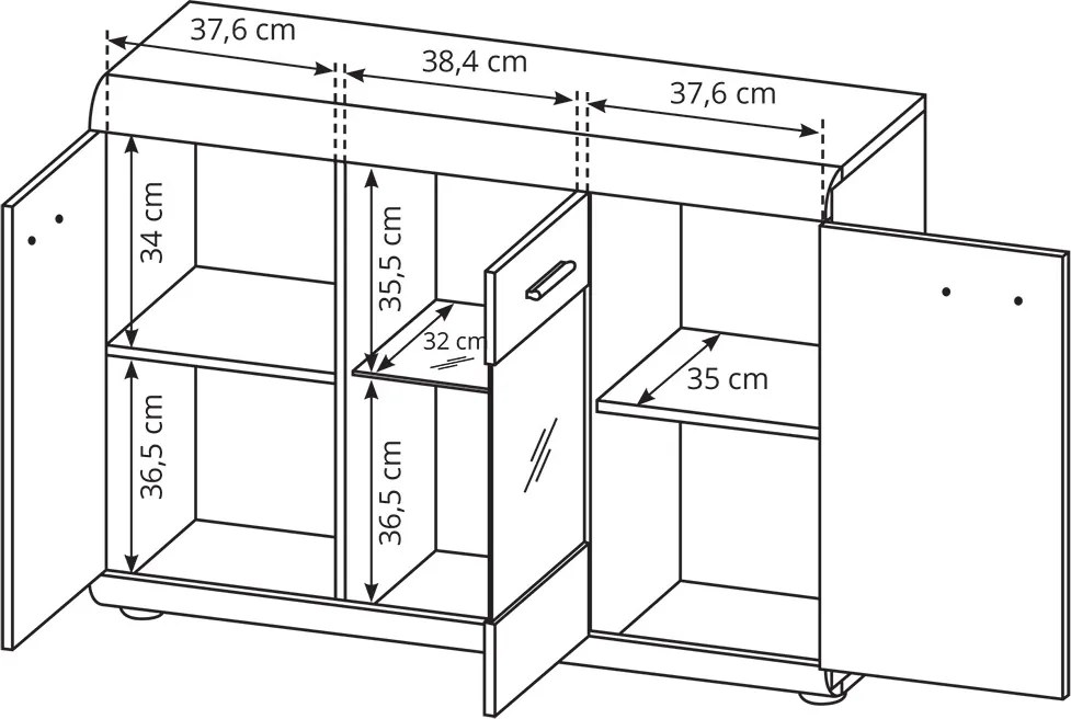 LINK s | komoda 3D s policemi | 120 cm | sonoma
