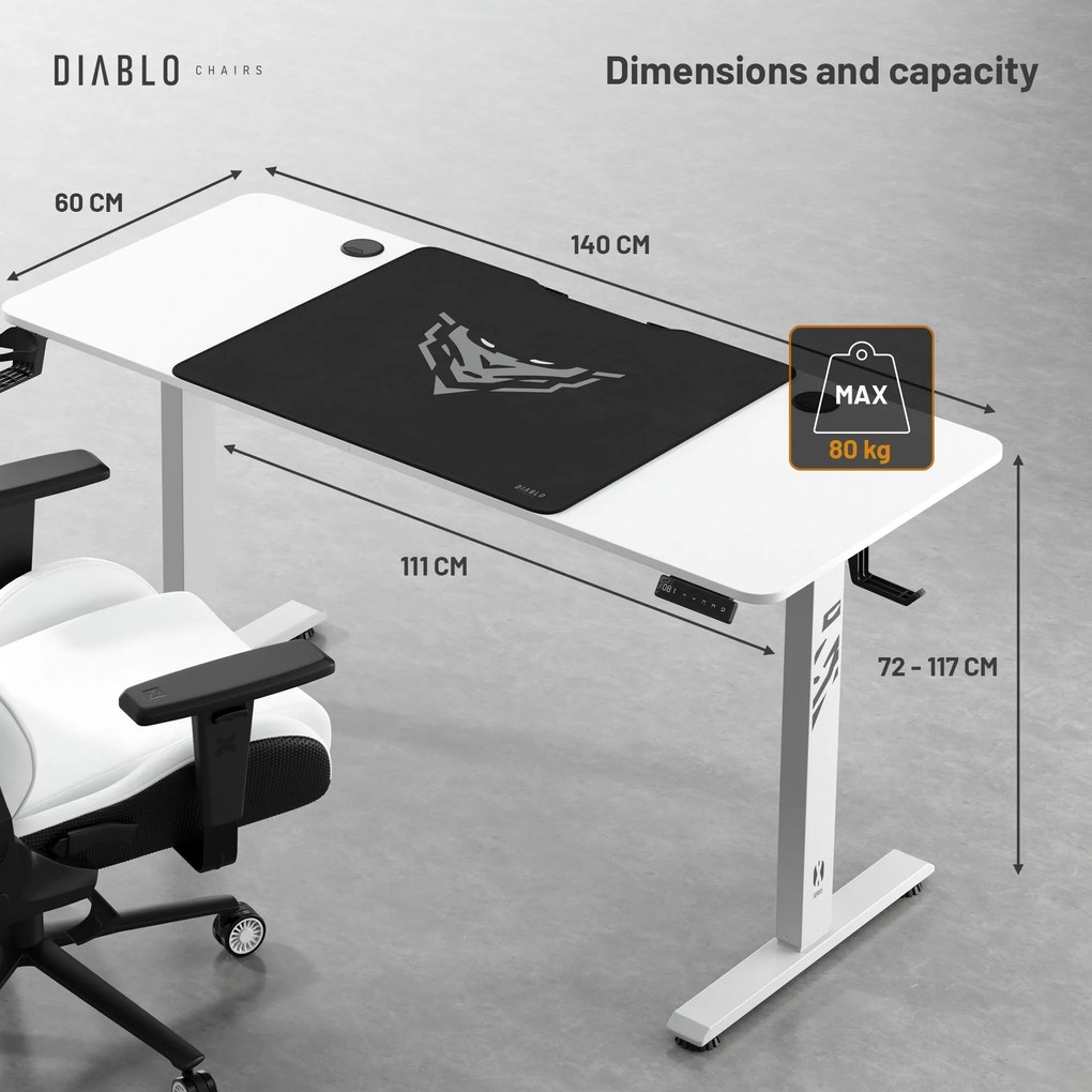 Výškově Nastavitelný Pracovní Stůl Diablo X-Tensio 1400 Bílý
