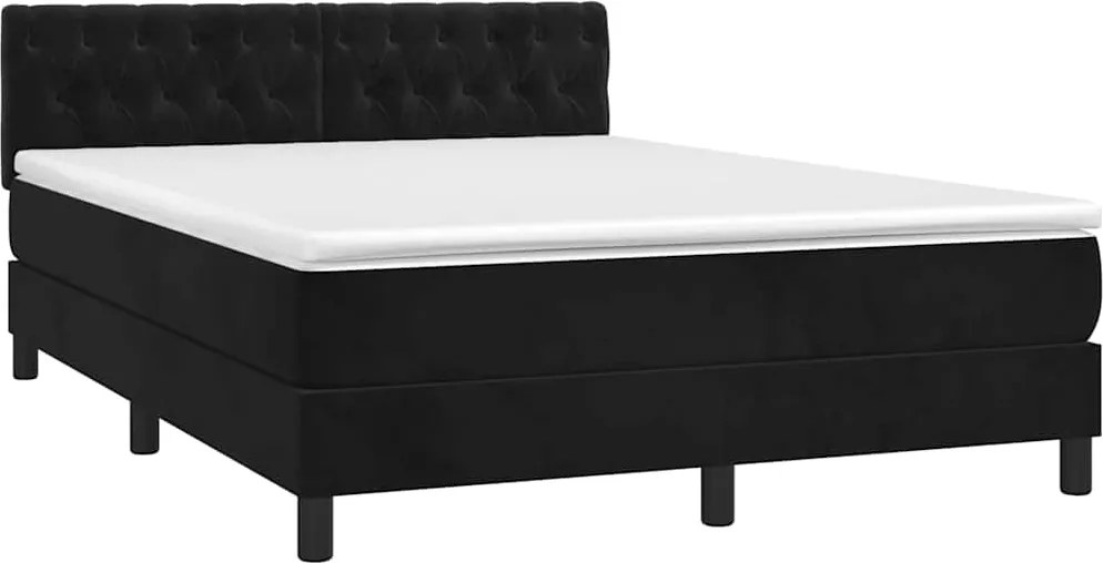 Box spring postel s matrací a LED černá 140x200 cm samet 3134587