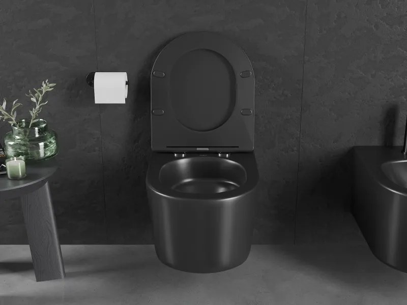 Mexen Sofia, závěsná WC mísa 490x360x355 mm, Rimless Tornádo, černá matná, 3354XX85T