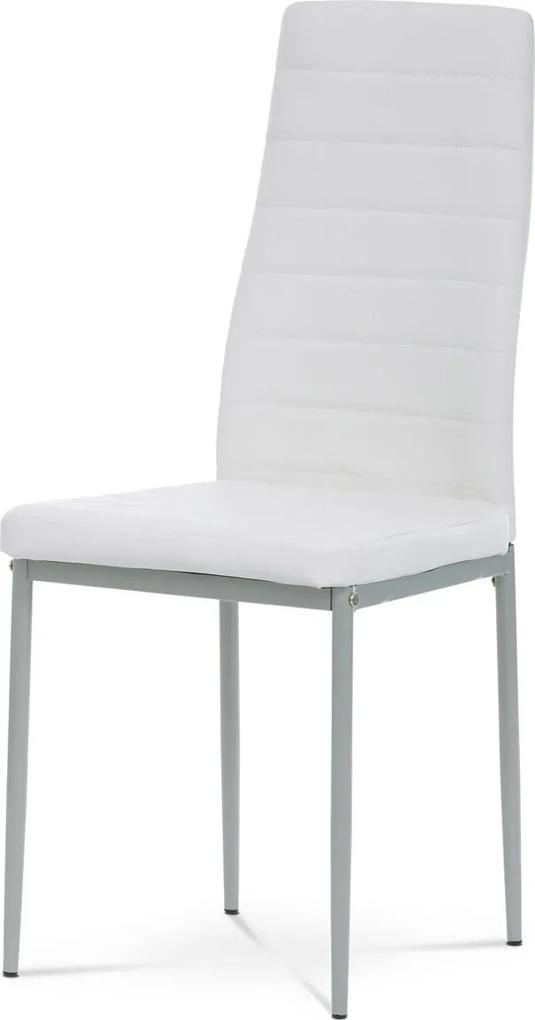 Autronic Židle jídelní, bílá koženka, šedý kov DCL-377 WT