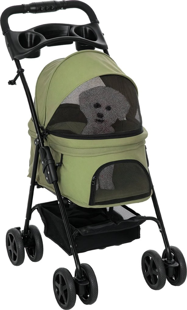 Kočárek pro domácí zvířata PawHut Dog Buggy s funkcí skládání pro malé psy a kočky, vozík pro psy, kočárek pro kočky Oxford tmavě zelený 67 x 45 x 96