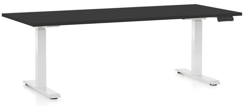 Výškově nastavitelný stůl OfficeTech D, 180 x 80 cm, bílá podnož, černá