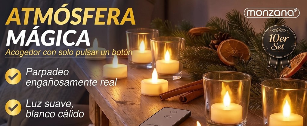 LED čajové svíčky sada 10 ks teplá bílý dálkové ovládání