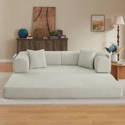 Aosom Bezkostrové modulární sofa, přeměnitelné na postel, obsahuje 2 polštáře a ocelový rám, 204D x 97Š x 65V cm, béžová