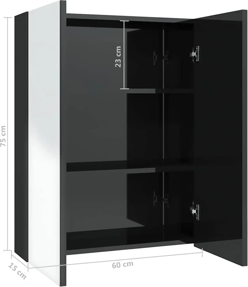 Koupelnová skříňka se zrcadlem 60 x 15 x 75 cm MDF zářivě černá 331524
