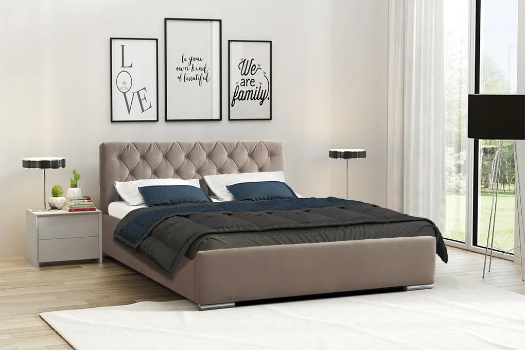 Eka Čalouněná postel ELEGANT 180x200 cm Barva látky Trinity: Krémová (Trinity 2302), Úložný prostor: S kovovým rámem úložného prostoru