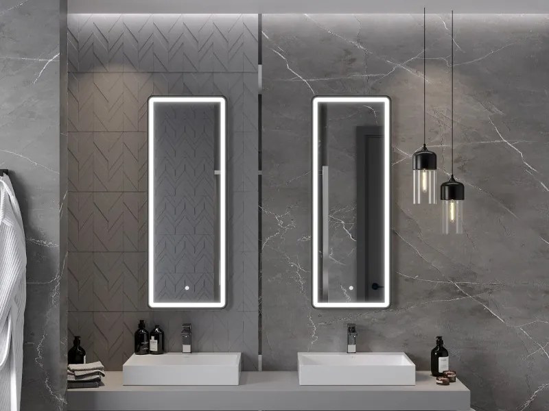 Mexen Coro osvětlené koupelnové zrcadlo 45 x 120 cm, LED 6000K, proti zamlžení, černý rám - 9817-045-120-611-70