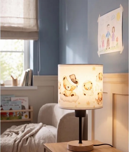 BRILAGI - Stolní lampa BOBO WOOD 1xE27/25W/230V dub/černá/bílá/medvídci