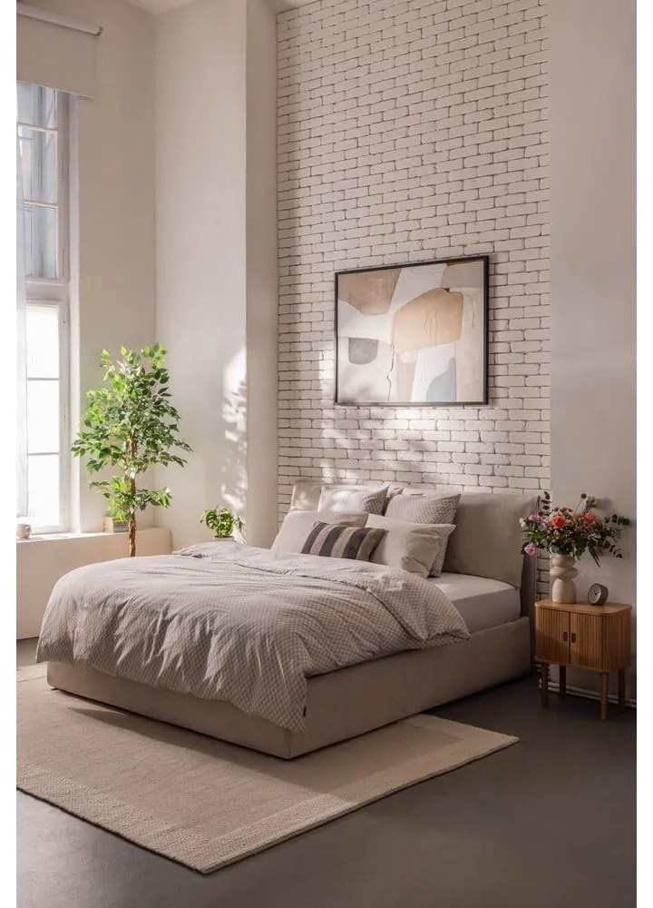 Béžová čalouněná dvoulůžková postel s úložným prostorem s roštem 160x200 cm Thessa Pillow - II. jakost – Bonami Selection