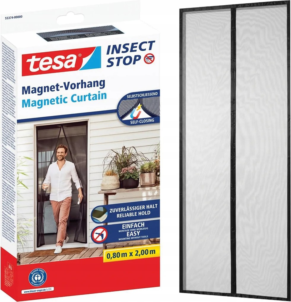 Moskytiéra Magnetická Tesa Síť na dveře s magnety 80 x 200 cm Černá