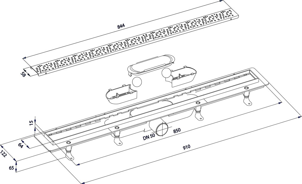 Sapho, MARMI plastový sprchový kanálek s roštem, 910x122x65 mm