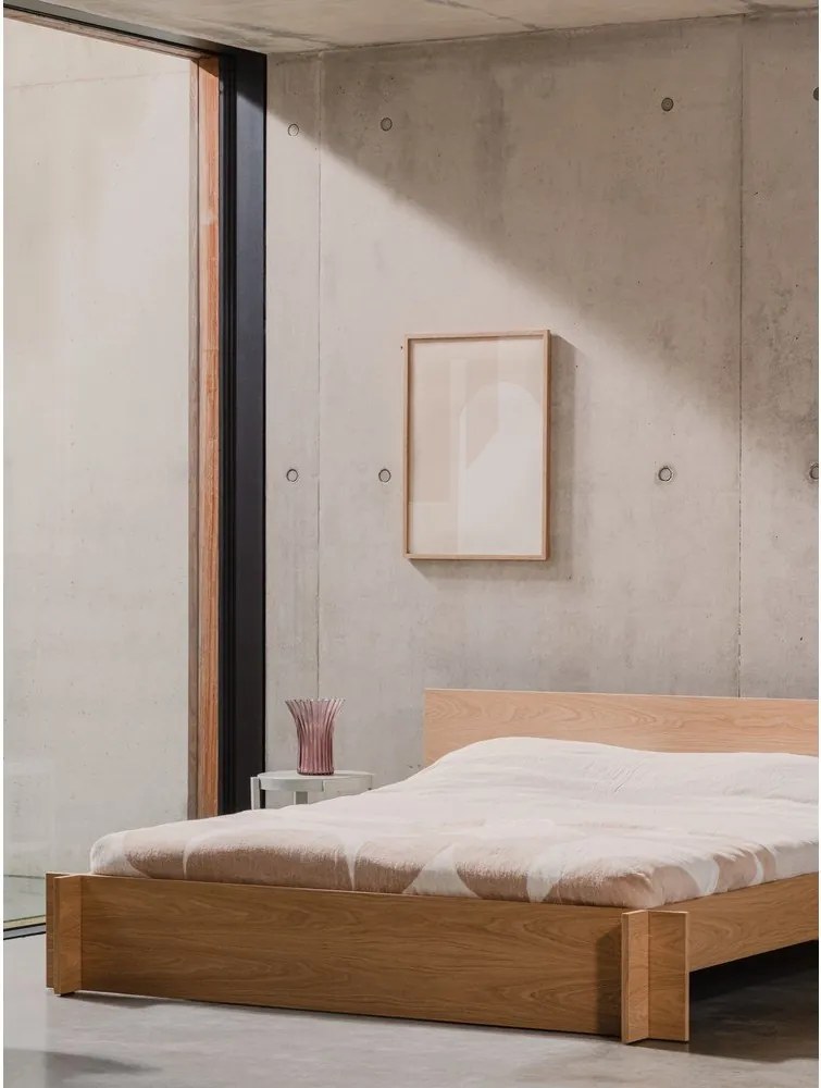 Dvoulůžková postel z dřevotřísky/z překližky v dekoru dubu s roštem 140x200 cm v přírodní barvě Valt – noo.ma