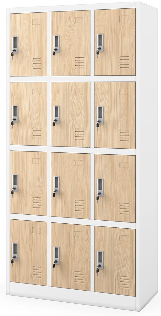 Skříňka pro zaměstnance s 12 uzamykatelnými boxy, bílá / dub sonoma, 900x1850x400 mm: MARCIN Eco Design