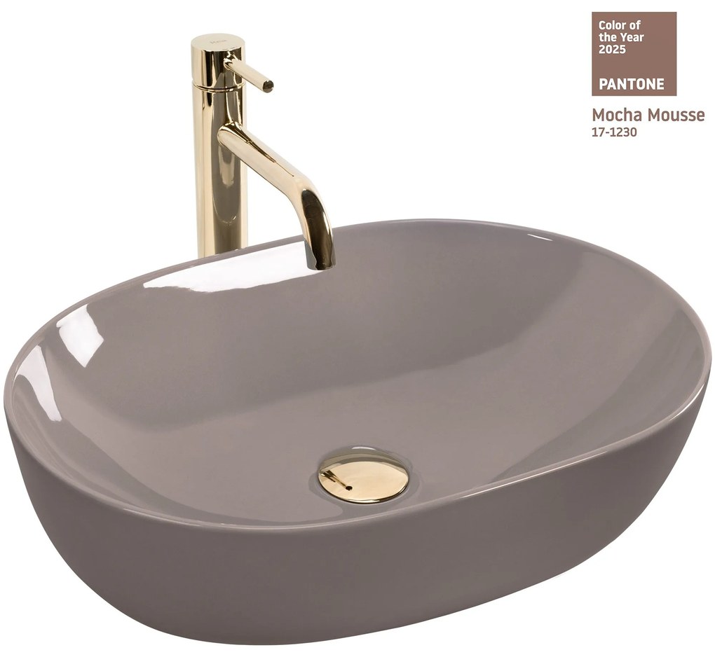Rea Lisa, umyvadlo na desku 490x350x140 mm, béžová lesklá, REA-U6380