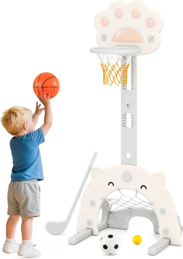 Costway 3 v 1 Dětský basketbalový koš Dětské sportovní centrum s basketbalovými