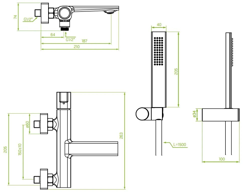 Laveo Tores, vanová baterie s ruční bodovou sprchovou soupravou, zlatá matná, LAV-BVT_G11D