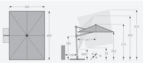 Doppler LIFE 300 x 400 cm – výkyvný zahradní slunečník s boční tyčí : Desén látky - 840