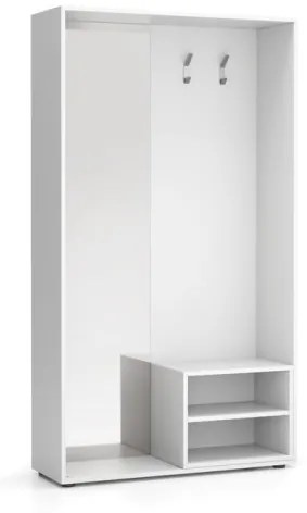 PLAN Šatní stěna s botníkem a zrcadlem, 2 háčky, bílá/bílá