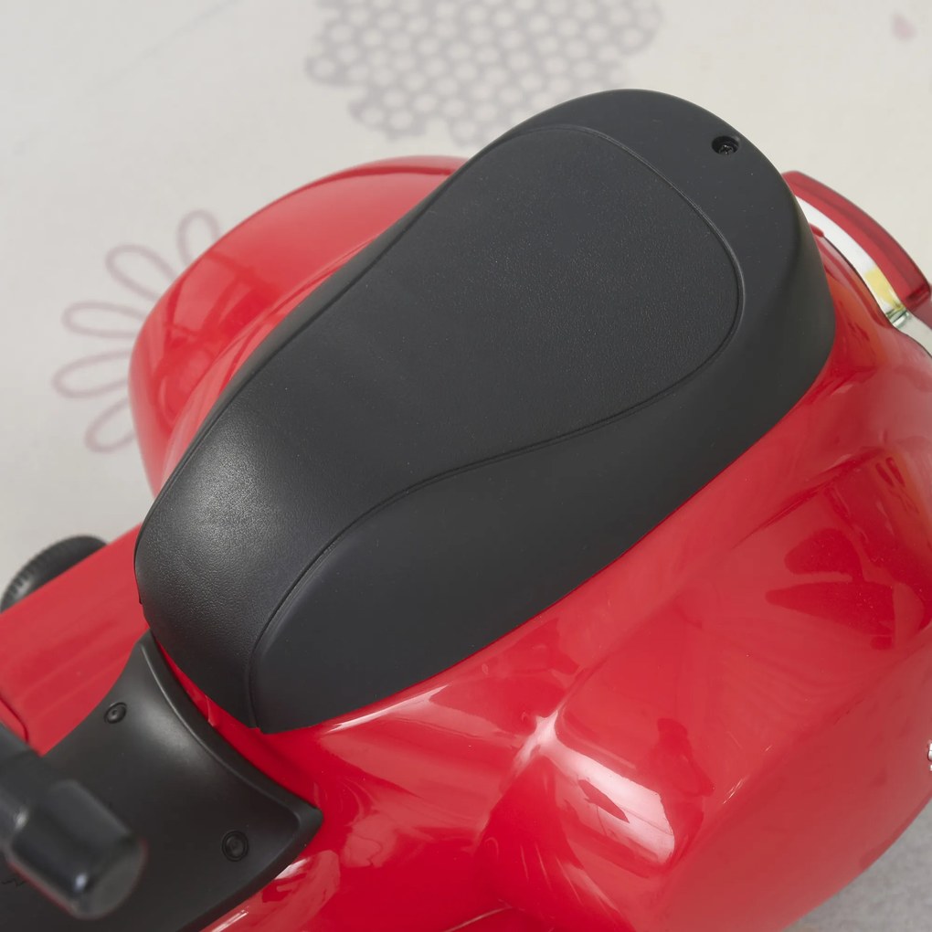 HOMCOM VESPA elektrická motorka dětská motorka elektrické vozidlo 18-36 měsíců 3 km/h LED světlo zvuk PP plast kov červená 66,5 x 38 x 52 cm
