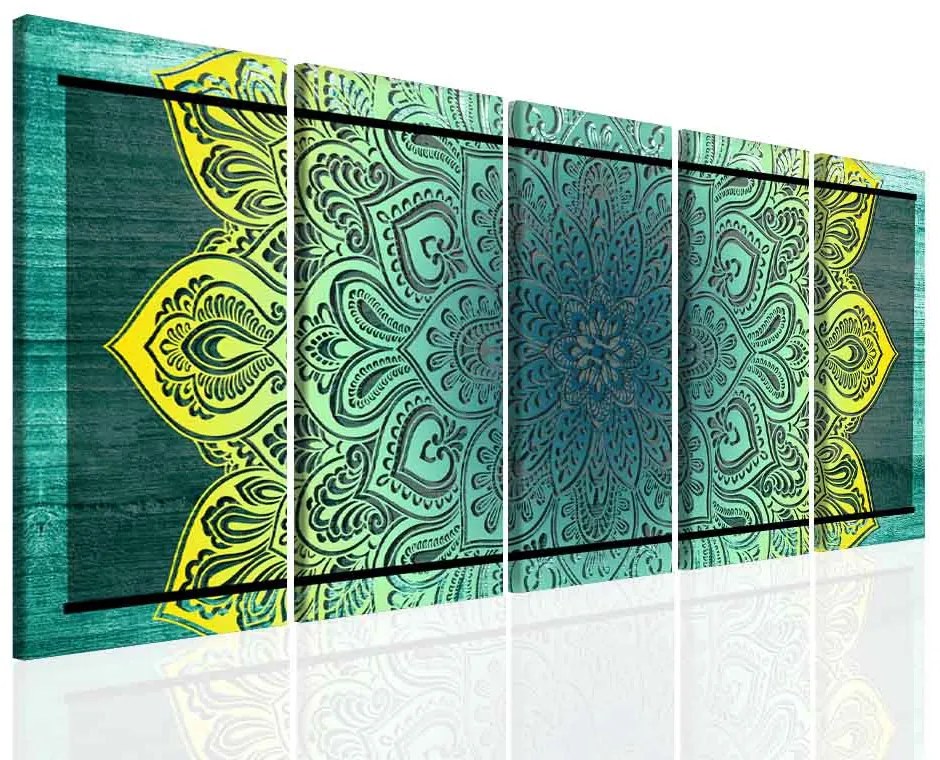 Pětidílný obraz mandala zelená Velikost (šířka x výška): 150x60 cm
