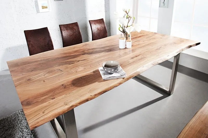 Deflee jídelní stůl MAMMUT 160-A masiv akácie JS35943masivní akáciové dřevo lakované, ocelová základna  160 cm x 80 cm x 90 cm