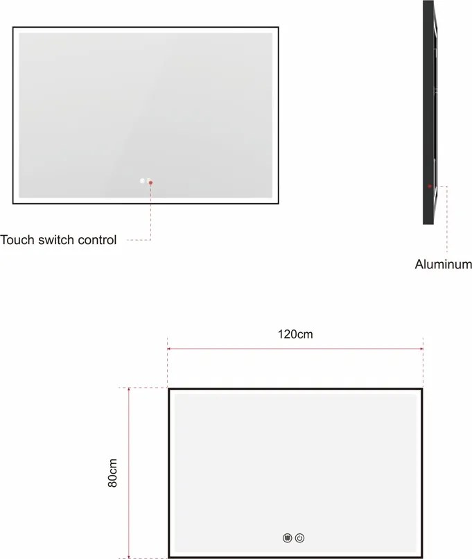 Erga Samira, LED zrcadlo 120x80cm v černém rámu, 3105 lm, 3 barvy světla, přední osvětlení, ERG-V01-SAMIRA-1280-BK