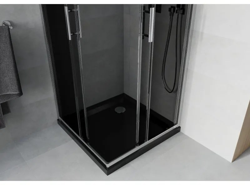Mexen Rio, čtvercový sprchový kout s posuvnými dveřmi 80 x 80 cm, 5mm šedé sklo, chromový profil + černá sprchová vanička, 860-080-080-01-40-4070
