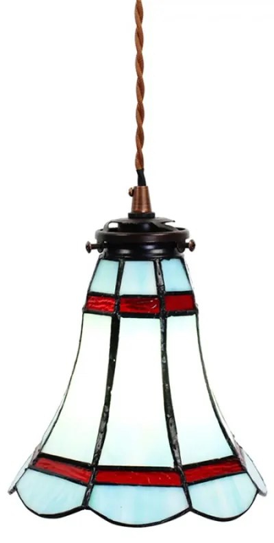 Modrá závěsná Tiffany lampa červené pruhy RedLine – 15x115 cm