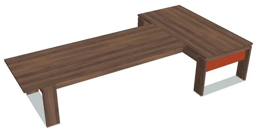 Stůl Verno+ S 200 x 370 cm s jednacím prvkem, ořech / oranžová
