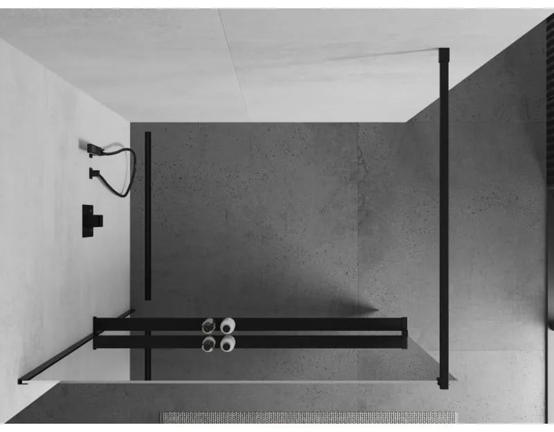 Mexen Kioto+ sprchová zástěna s poličkou a kolejnicí 110 x 200 cm, Zrcadlo 8 mm, Černá - 800-110-121-70-50