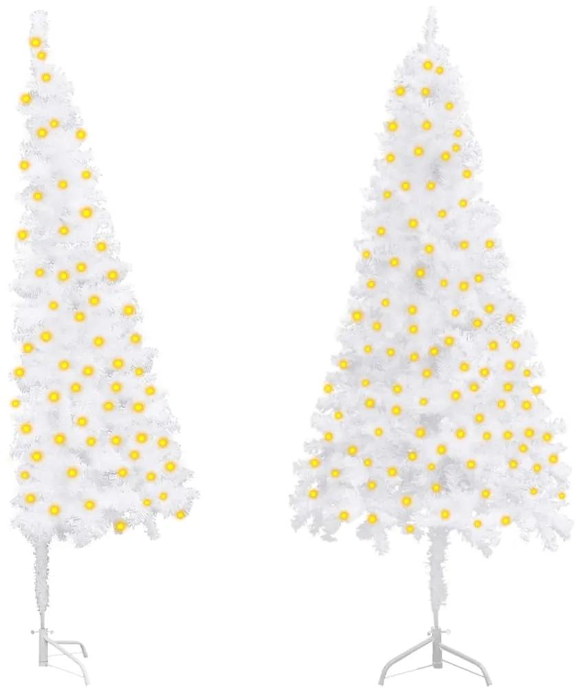 3077939 vidaXL Rohový umělý vánoční stromek s LED diodami bílý 180 cm PVC