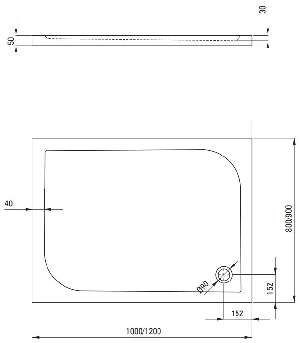 Aplomo Cube obdélníková sprchová vanička Rozměr vaničky: 100x90cm