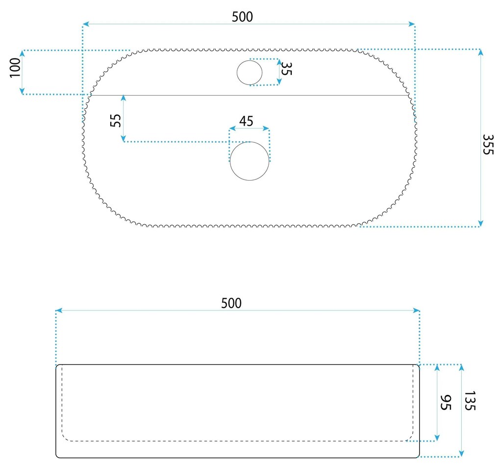 Rea Marcela, umyvadlo na desku 500x355x135 mm, bílá lesklá, REA-U4003