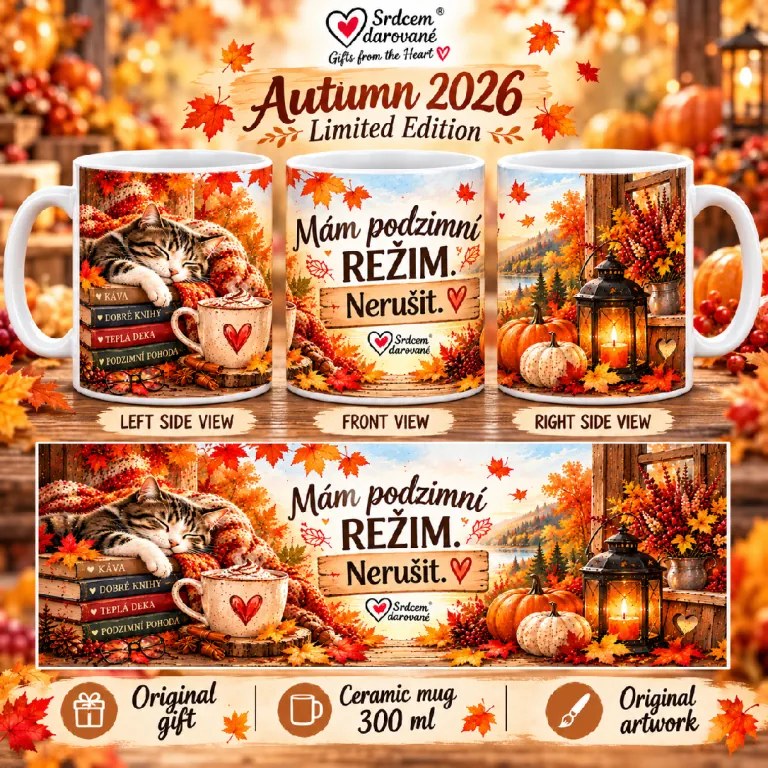 Podzimní keramický hrnek 300 ml – Mám podzimní režim. Nerušit. – Srdcem darované