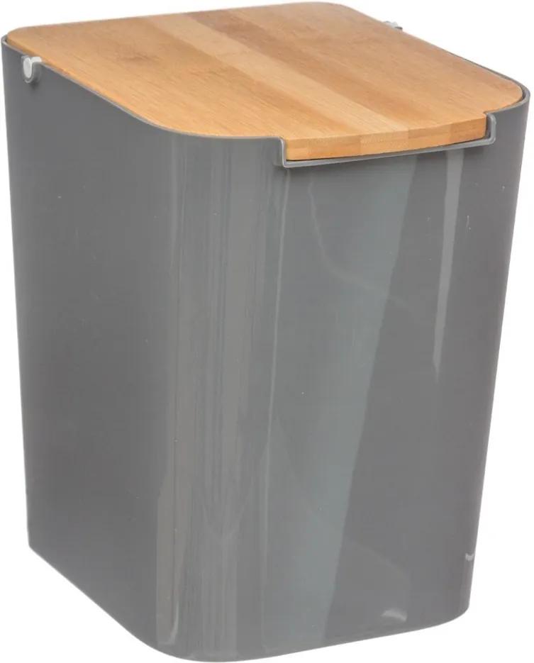Koupelnový koš, odpadkový koš, koš s bambusovým krytem BAMBOU, šedá barva  5L | BIANO