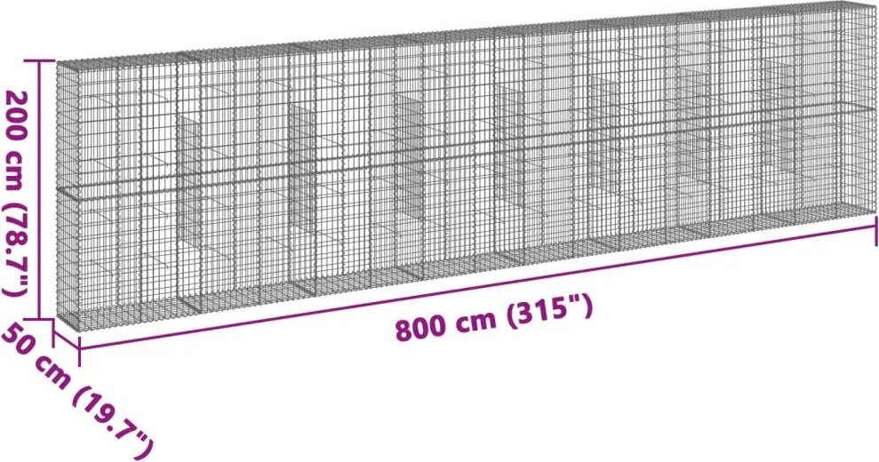 Gabionový koš s víkem 800 x 50 x 200 cm pozinkované železo 3295173