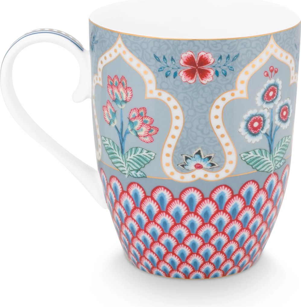 Pip Studio Flower Festival hrnek 350ml, červeno-modrý (hrnek z tenkostěnného porcelánu)