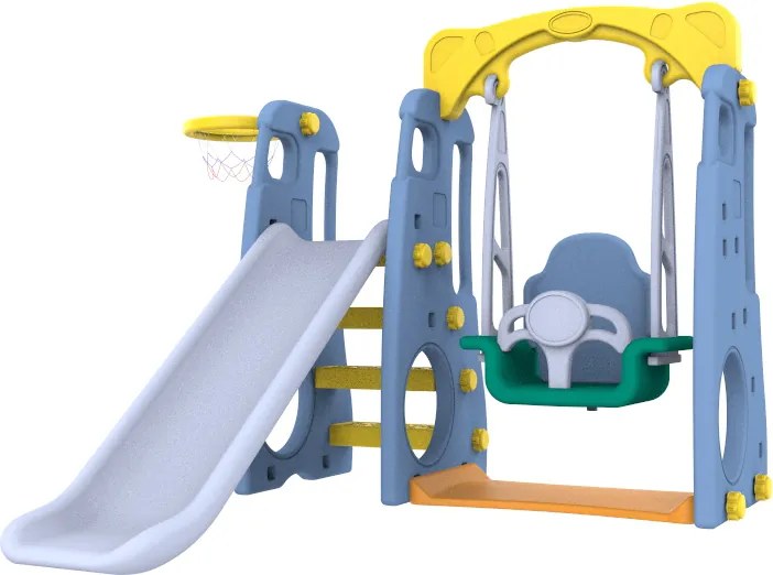 Dětská zahradní skluzavka s houpačkou 3v1 modro-žlutá