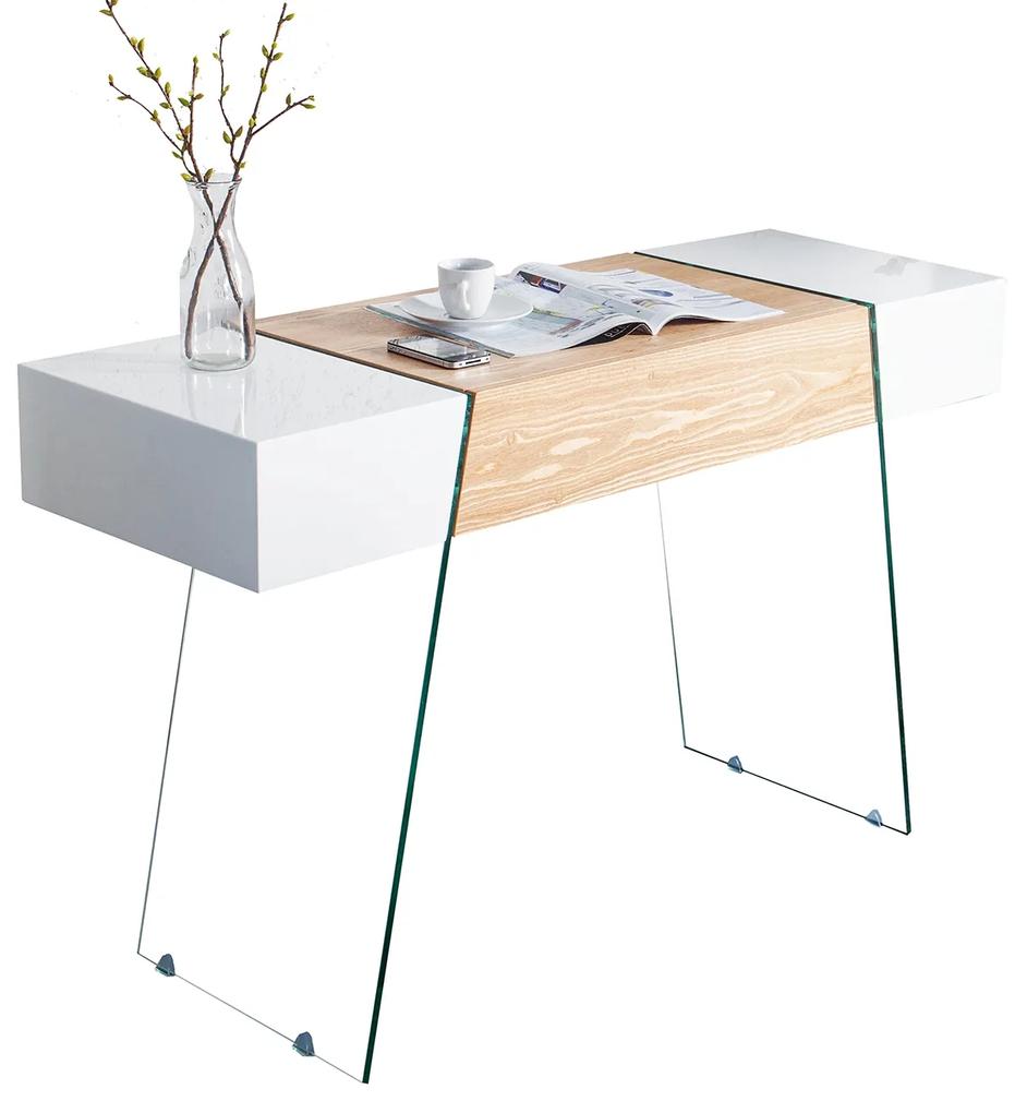 Moebel Living Konzolový stolek POLON 120 cm, bílá/sklo/dub