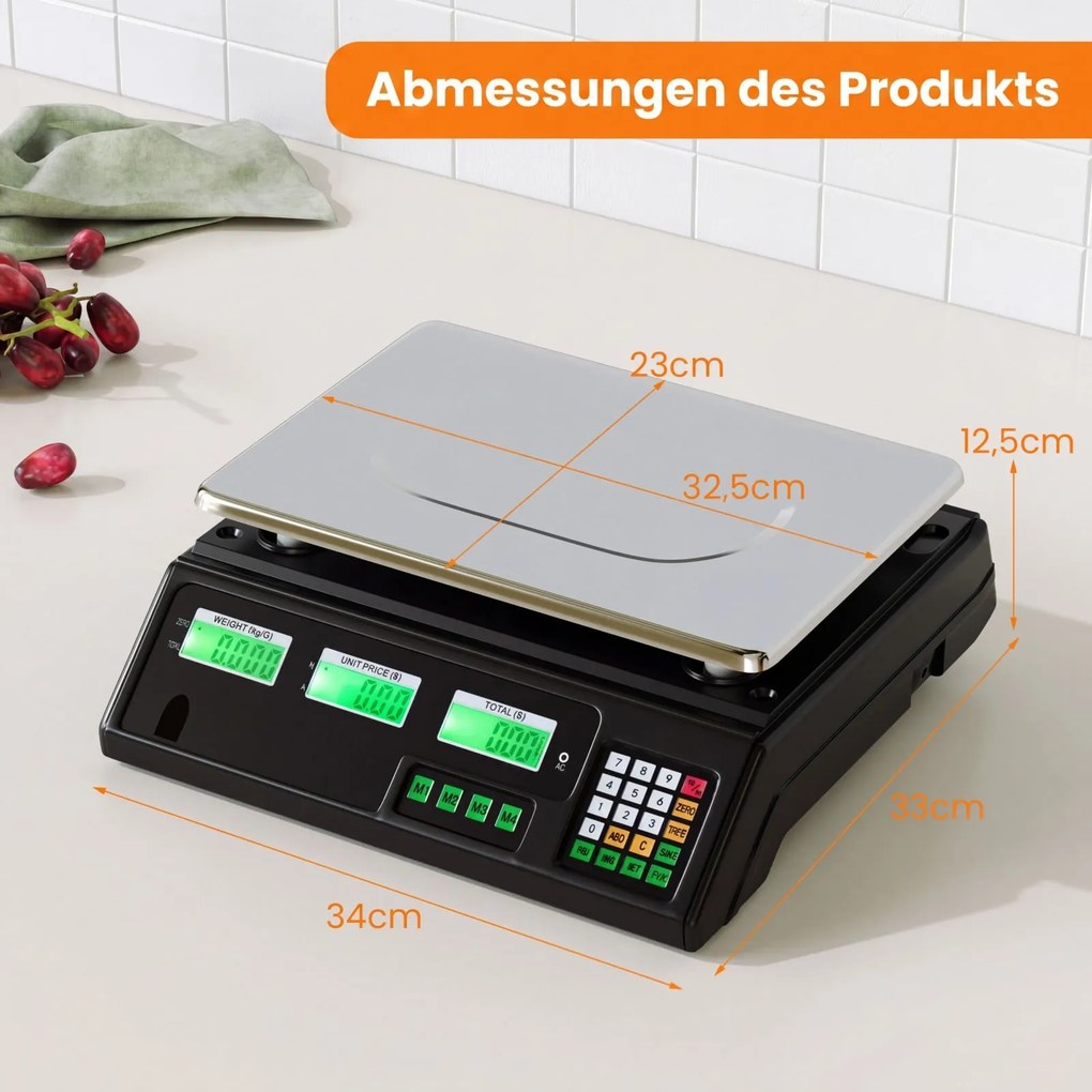 Costway 40 kg Digitální obchodní váhy Potravinové váhy s kalkulací ceny vyrobené