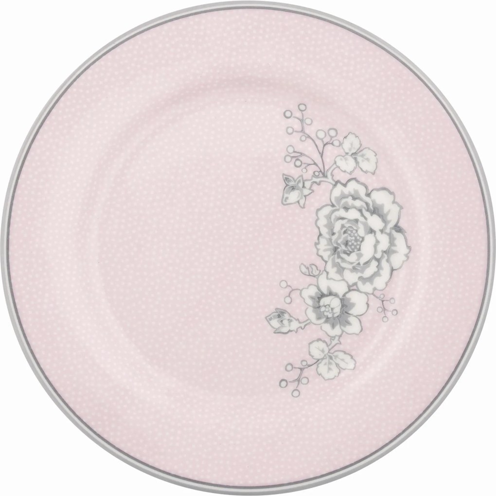 GREEN GATE Dezertní talíř Ella pale pink, růžová barva, šedá barva, porcelán