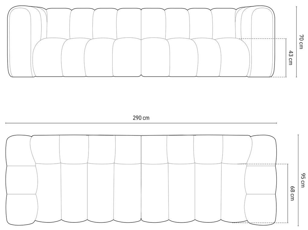MUZZA Čtyřmístná pohovka pauline 290 cm samet šedá