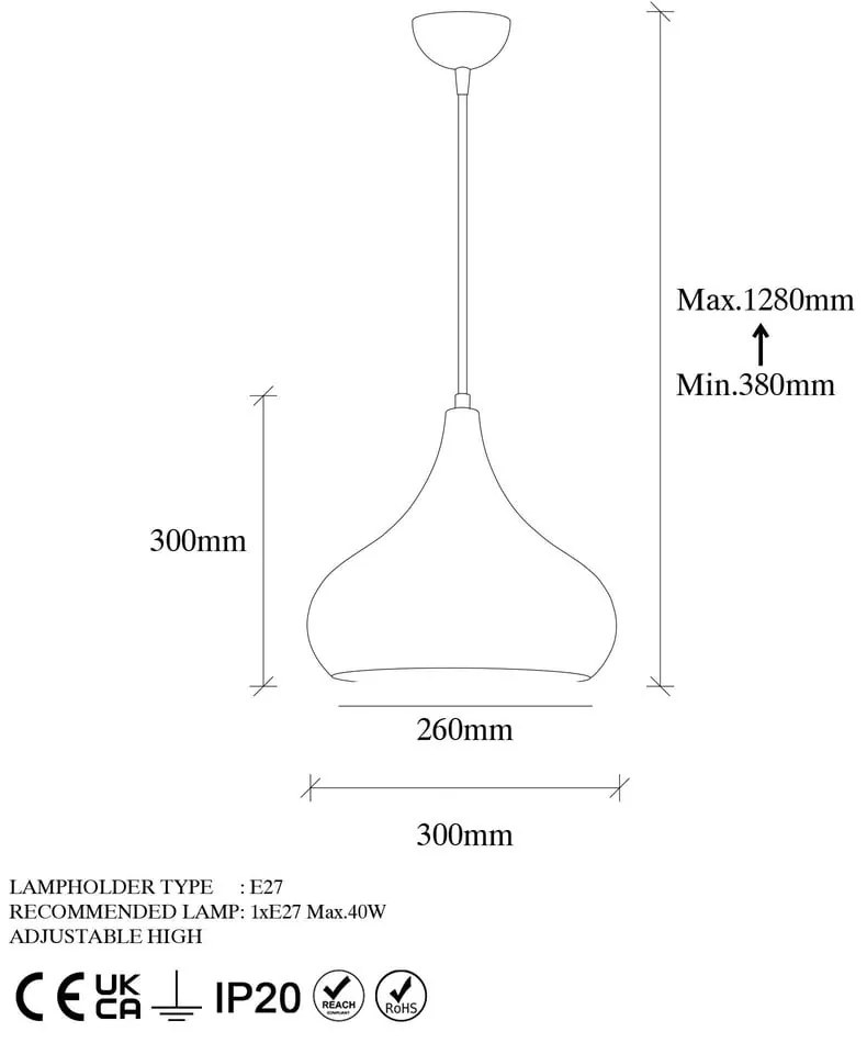 Závěsné svítidlo s kovovým stínidlem ø 26 cm Muba – Opviq lights